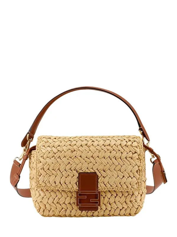 Fendi Mamma Baguette Medium Raffia Baguette - Beige