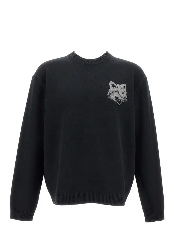 Maison Kitsuné Intarsia Fox Head Merino Wool Sweater - Black
