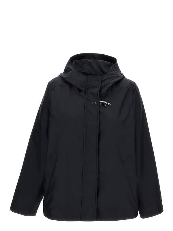 FAY Short Parka In Technical Poplin With Drawstring Hem - Blue