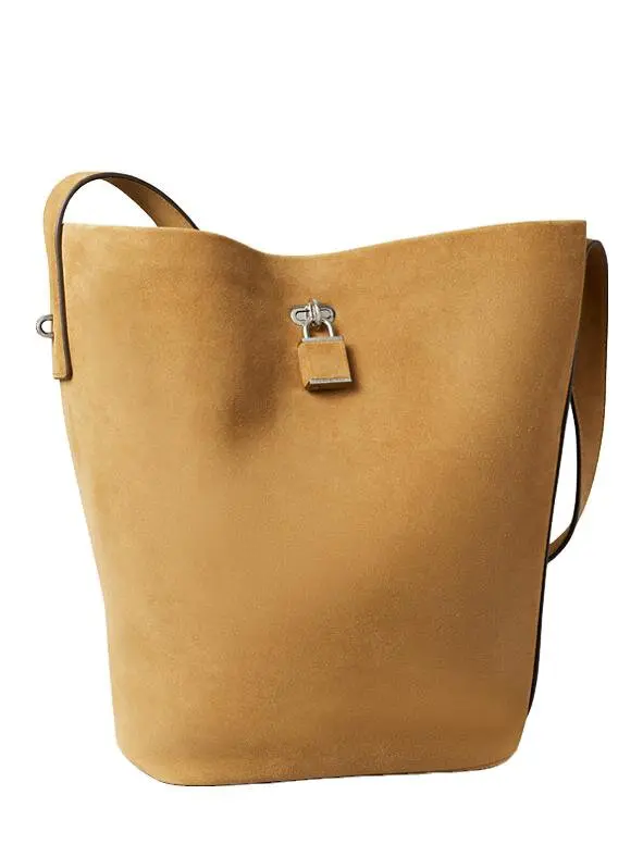 Tory Burch Lock Slim Suede Bucket Bag - Wild Tabacco