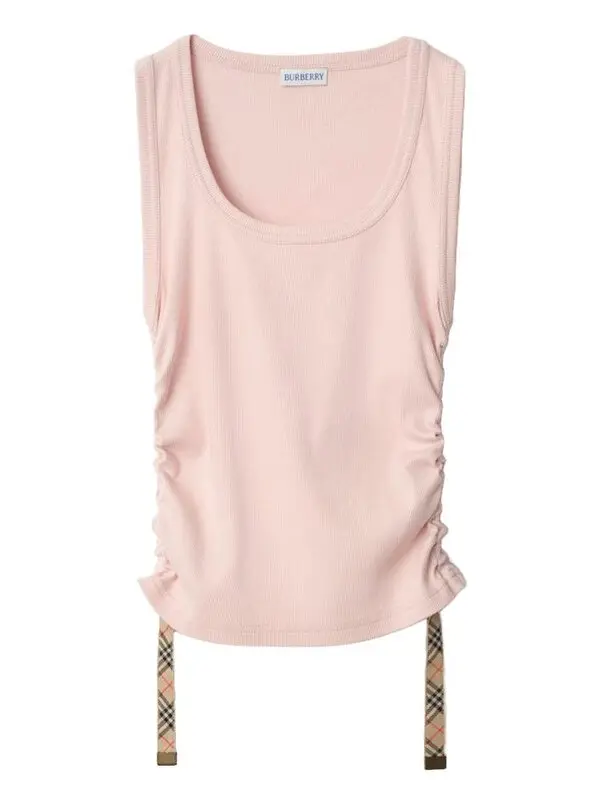 Burberry Rib-knit Cotton Blend Tank Top With Adjustable Check Straps - Bouquet Pink