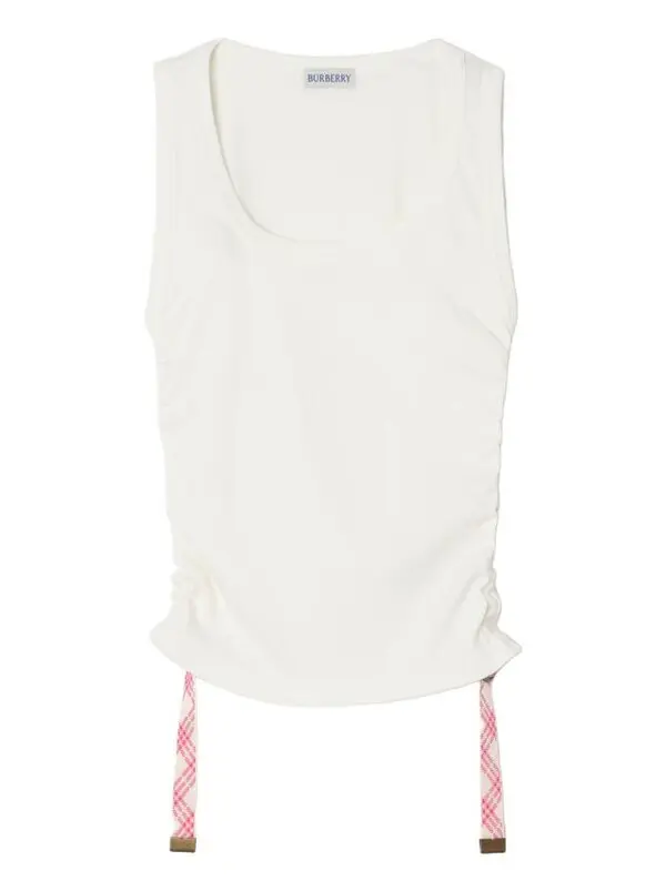 Burberry Rib-knit Cotton Blend Tank Top With Adjustable Check Straps - Chalk White