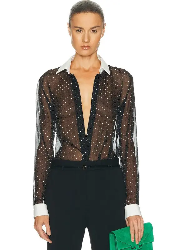 TOM FORD Polka Dot Silk Chiffon Shirt - Black & Off White