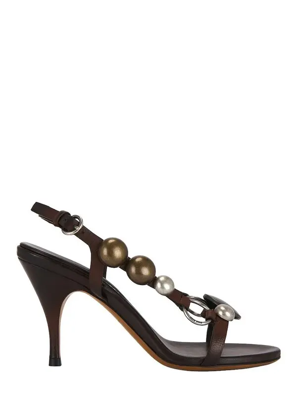 Miu Miu Embellished Leather Slingback Sandals - Moro