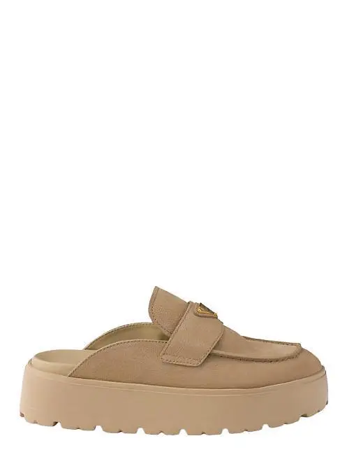 Prada Nubuck Flatform Mules - Neutral
