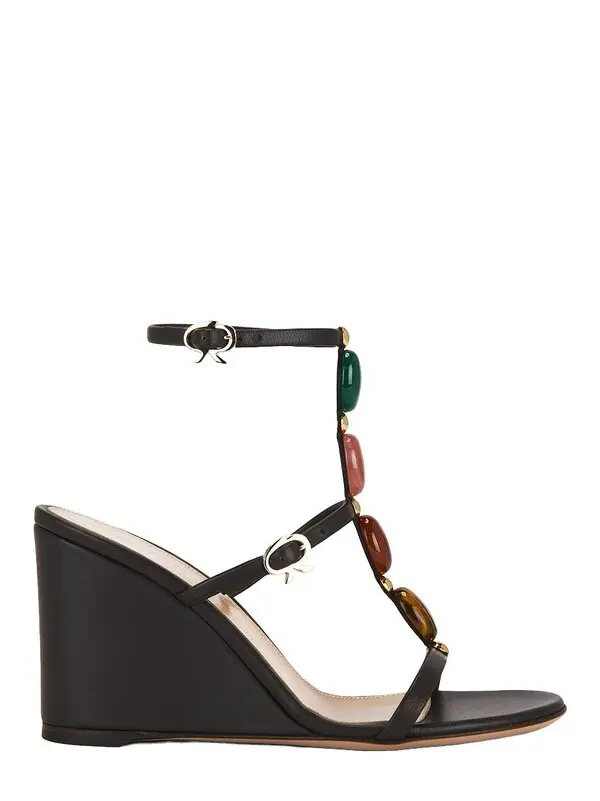 GIANVITO ROSSI Embellished Wedge Sandals - Moka