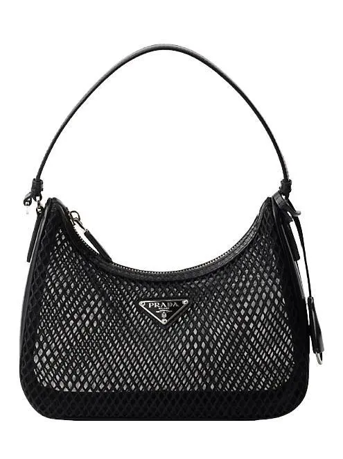 Prada Re-edition 2005 Mesh And Brushed Leather Top-handle Bag - Black