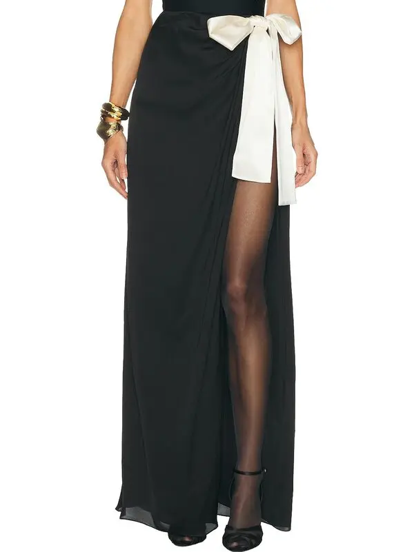 Saint Laurent Bow Tie High Slit Maxi Skirt - Noir
