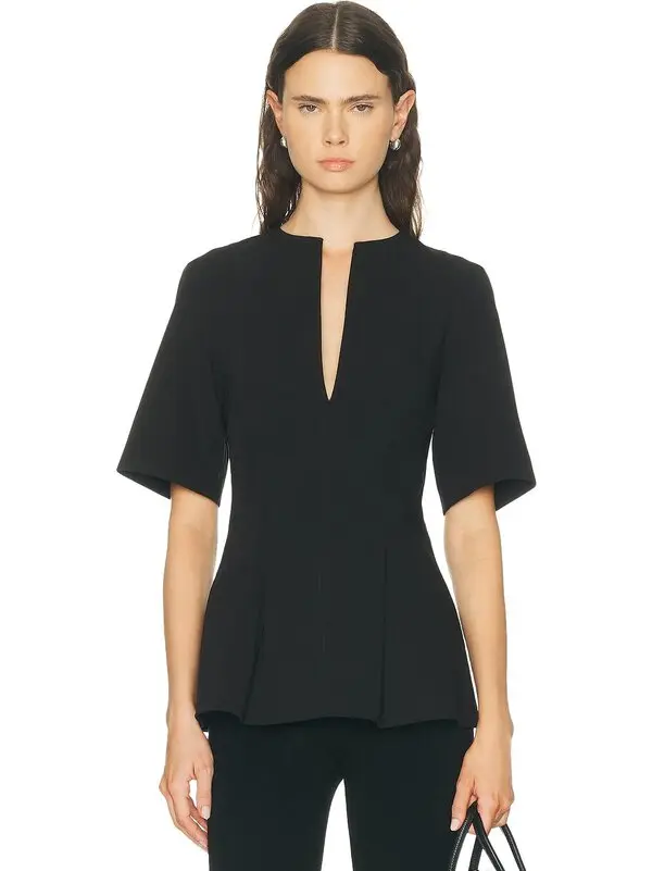 TOTEME V-neck Pleated Hem Top - Black