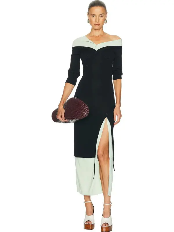 Attico Asymmetrical Midi Dress - Black & Green