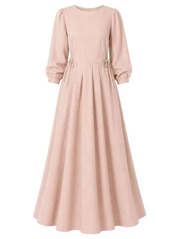 NIKKA PLACE Maxi Linen Dress With Pleats And Pockets - Pink