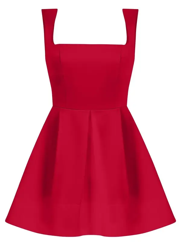 TIA DORRAINE Satin Mini Dress With Square Neckline And Flared Skirt - Red