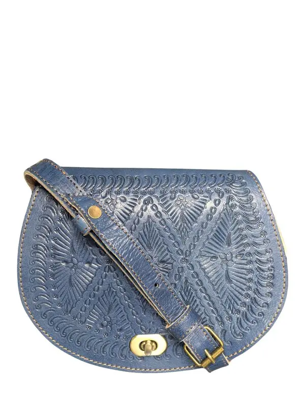 BERBER LEATHER Temara Embossed Saddle Bag - Blue