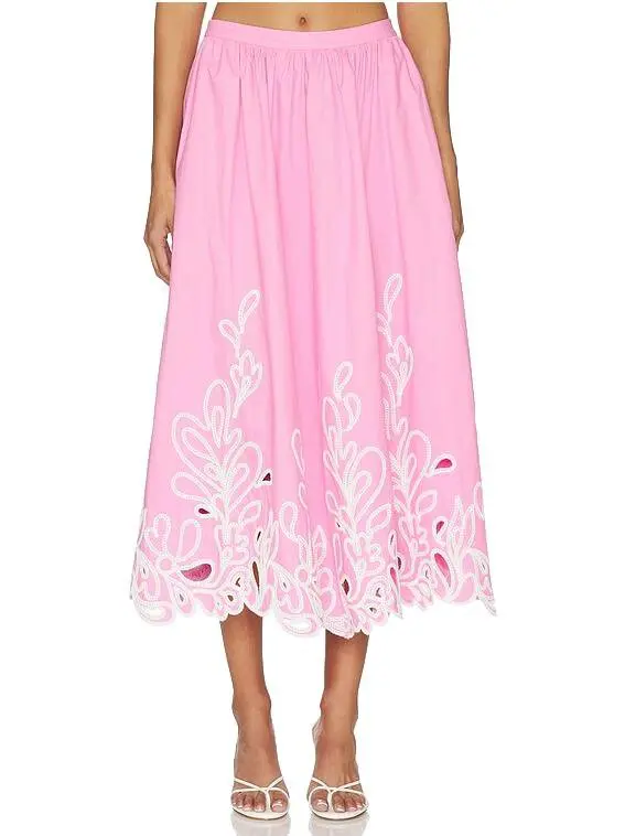 Cinq À Sept Paisley Bloom Embroidered Skirt - Pink