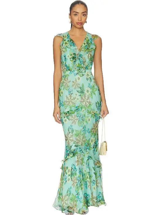Saloni Sleeveless V-neck Maxi Dress - Teal