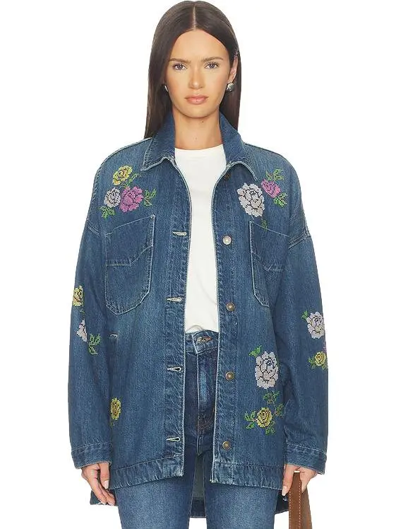 Free People X We The Free Embroidered Denim Jacket - Blue