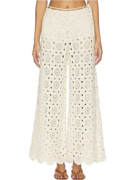 Azulu Vera Crochet Wide Leg Pants - Neutral