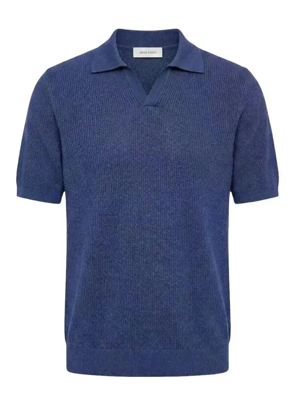 GRAN SASSO Ribbed-knit Short-sleeve Polo Shirt - Blue