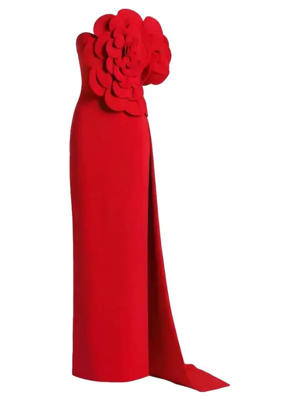 GATTINOLLI BY MARWAN Floral Appliqué Strapless Gown - Red
