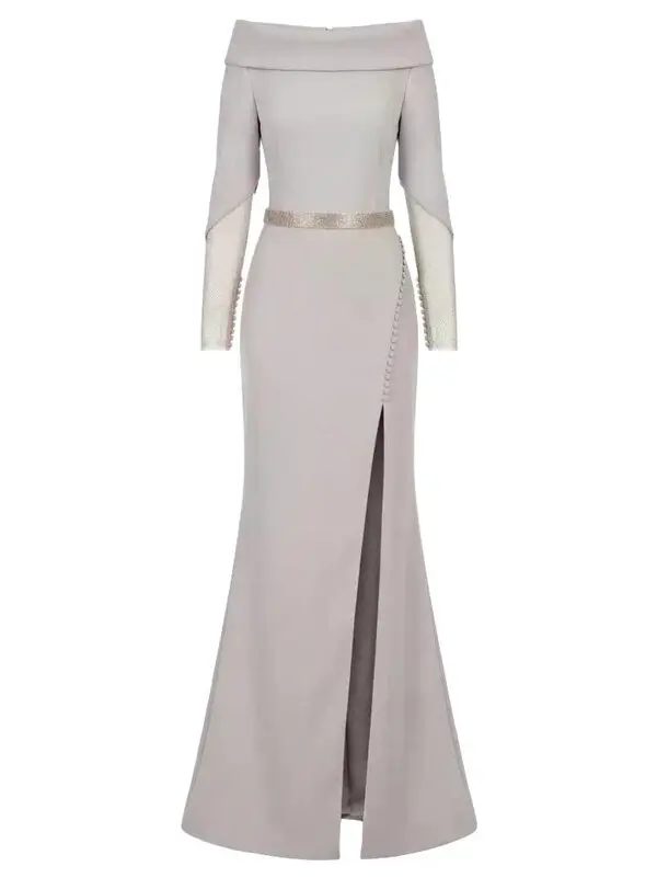 GATTINOLLI BY MARWAN Off-the-shoulder Mermaid Gown With Crystal Embellishment - Grey