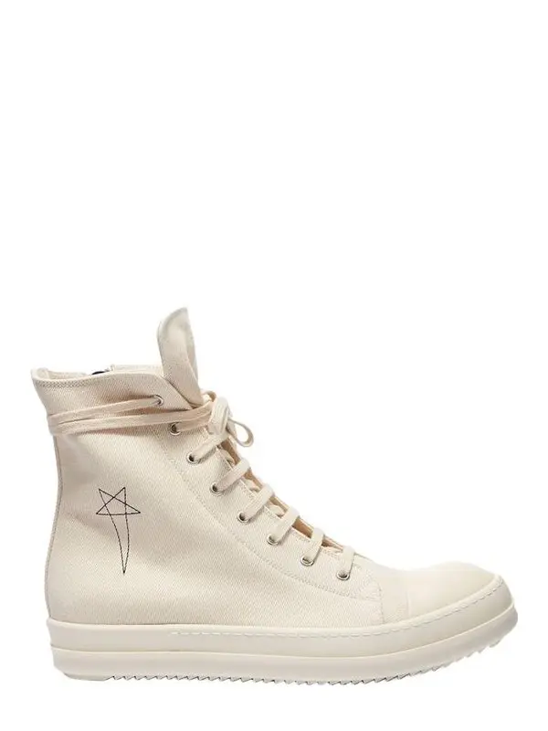 Rick Owens High Top Sneakers With Pentagram Embroidery - Natural Black