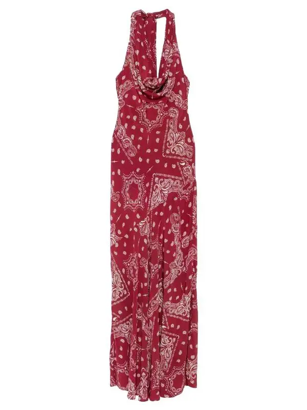 VENUJA Sierra Bandana Print Maxi Dress - Red
