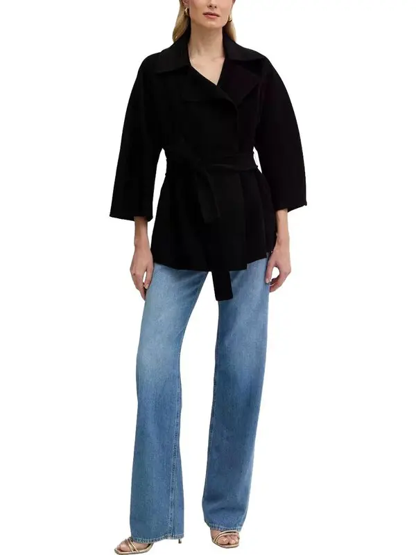 Elisabetta Franchi Belted Three-quarter Sleeve Coat - Black