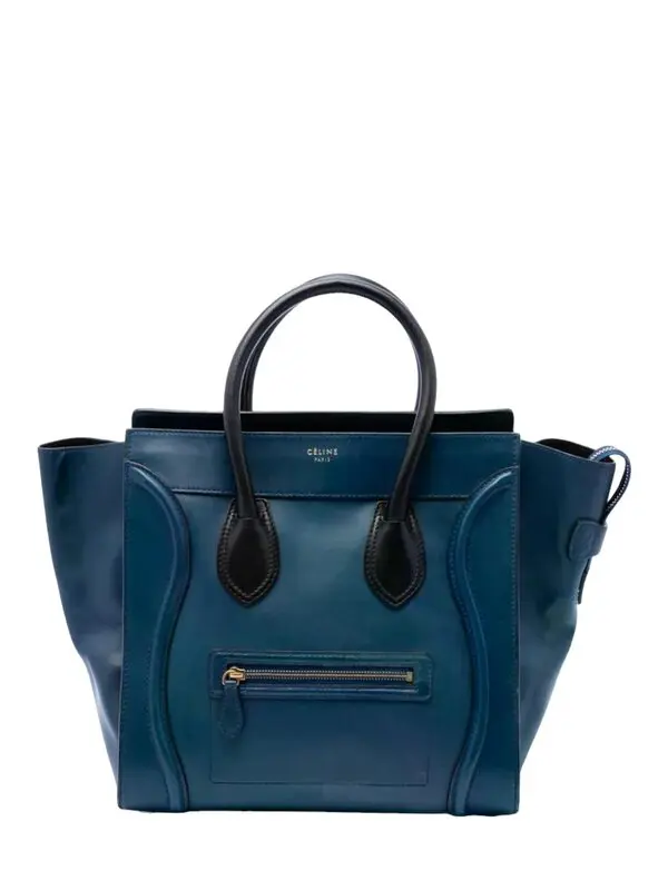Celine Mini Bicolor Leather Luggage Tote Bag - Black