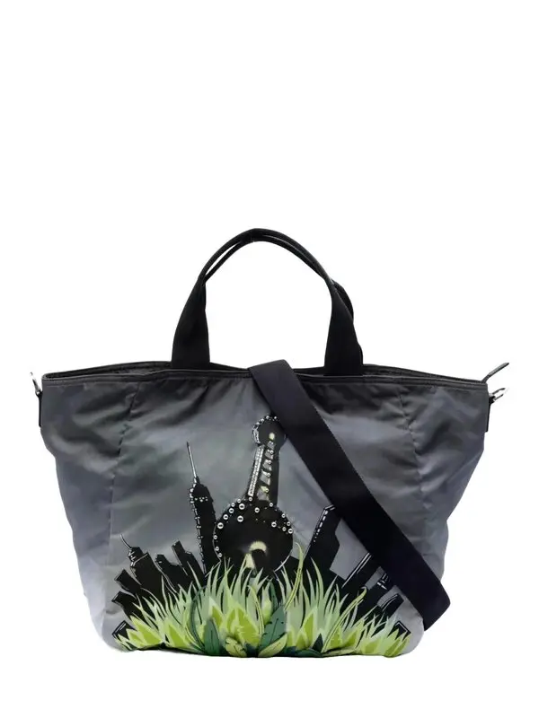 Prada Tessuto City And Jungle Print Tote Satchel - Grey