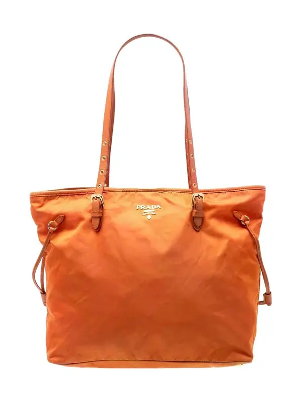 Prada Saffiano Trimmed Tessuto Tote Bag - Orange