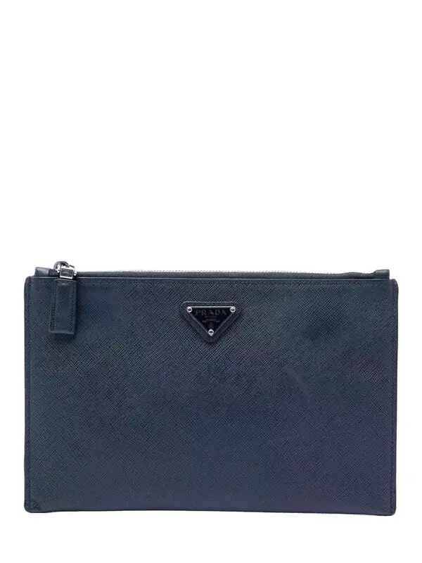 Prada Saffiano Leather Clutch Bag - Blue