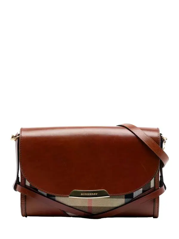 Burberry Leather And House Check Canvas Bridle Abbott Crossbody Bag - Brown