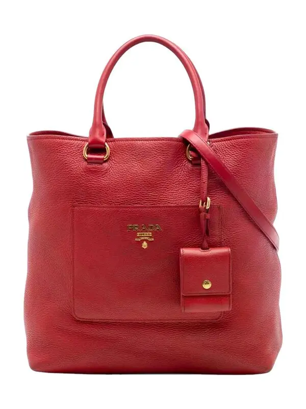 Prada Vitello Daino Convertible Tote Satchel - Red