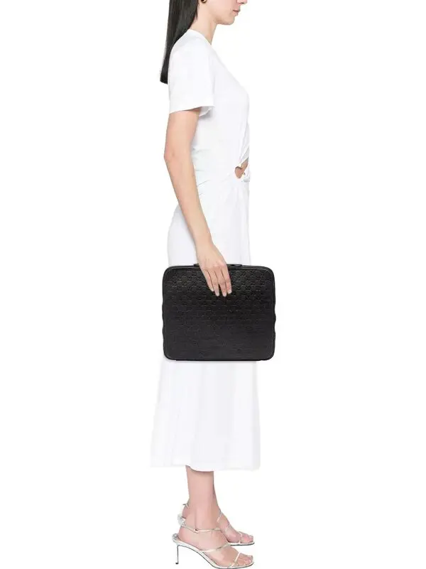 Gucci Embossed Leather Laptop Case Clutch Bag - Black