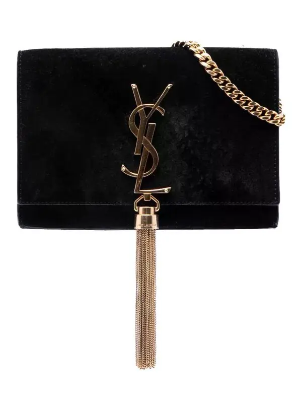 Saint Laurent Suede Monogram Kate Tassel Crossbody Bag - Black