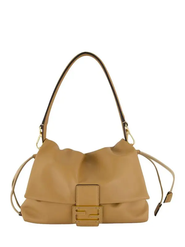 Fendi Mamma Baguette Medium Bag In Nappa Leather - Beige