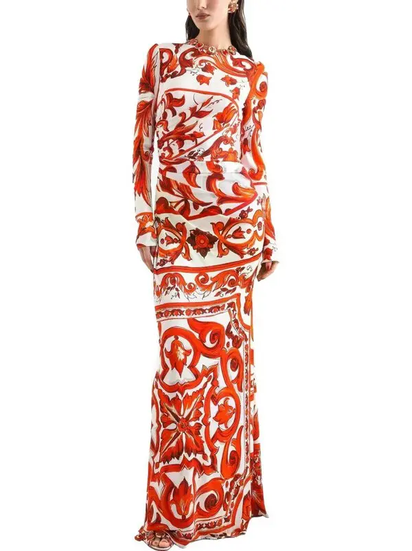 Dolce & Gabbana Majolica-print Organzine Long Dress - Orange