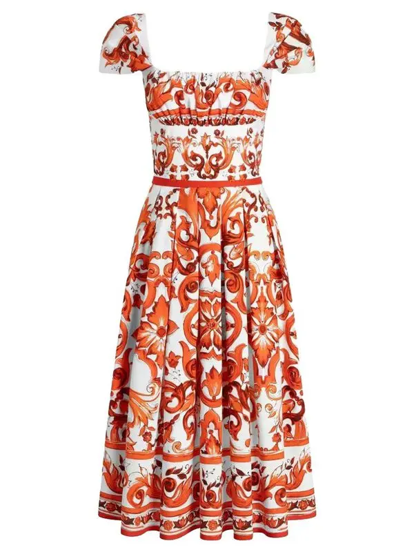 Dolce & Gabbana Majolica Print Poplin Dress - Orange