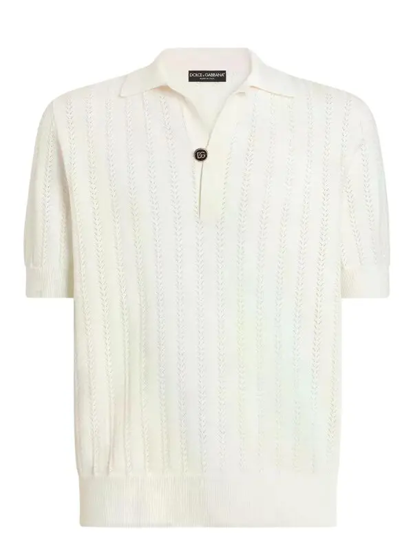 Dolce & Gabbana Polo Shirt In Perforated Cotton - Neutrals