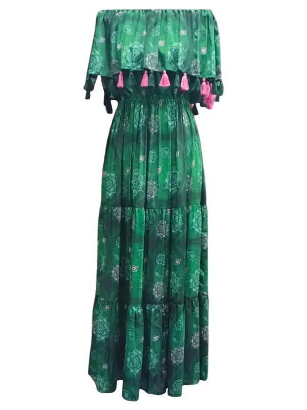 DIJO CLOTHING Shanti Silk Maxi Dress Anahata Print - Green