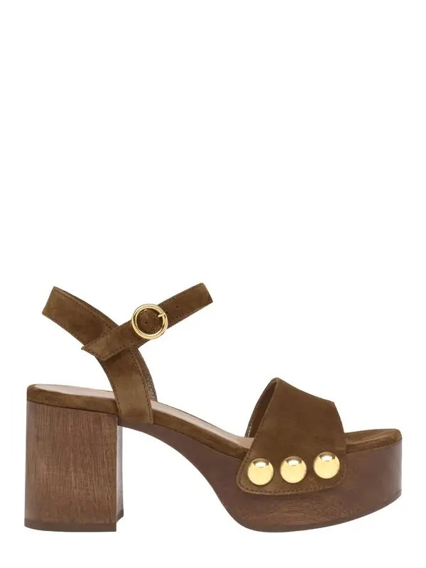 GIANVITO ROSSI Suede Platform Heeled Sandals With Metal Studs - Brown - Suede
