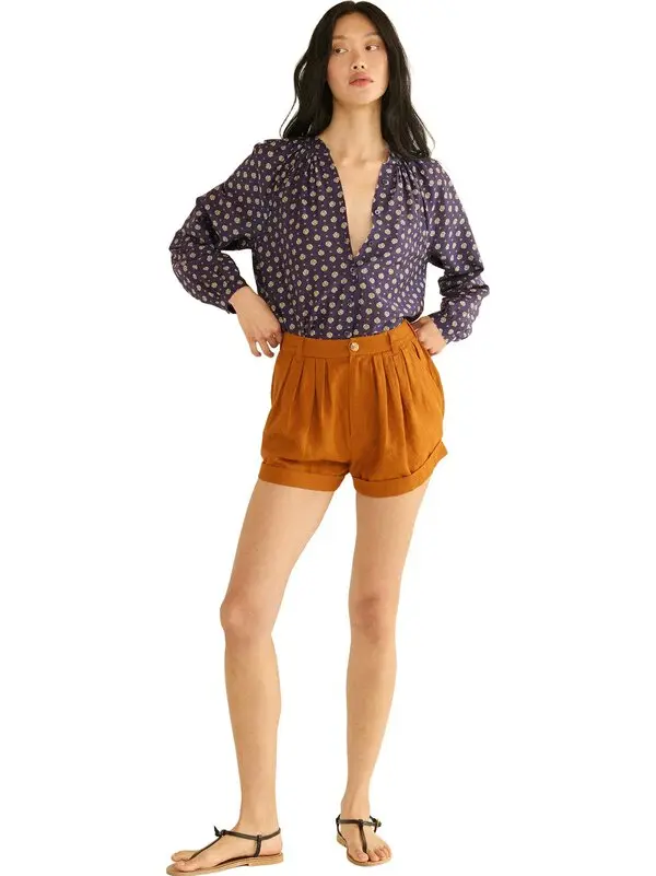 DÔEN Julienne Printed Cotton-silk Blouse - Navy Cadiz Foulard