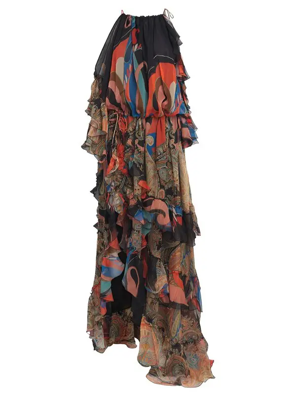 Etro Silk Ruffled Paisley Maxi Dress - Black
