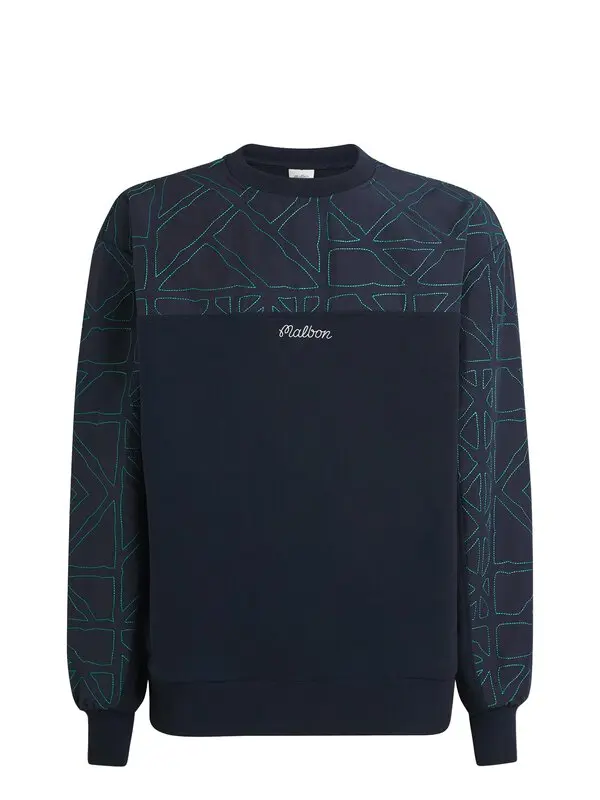 MALBON Crewneck Sweatshirt With Embroidered Paneling - Navy