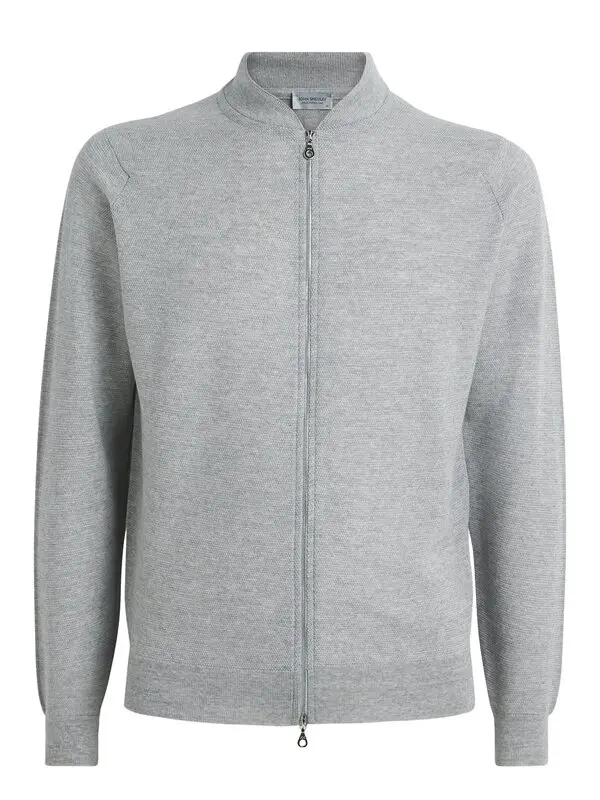 John Smedley Merino Wool Textured Zip-up Cardigan - Grey