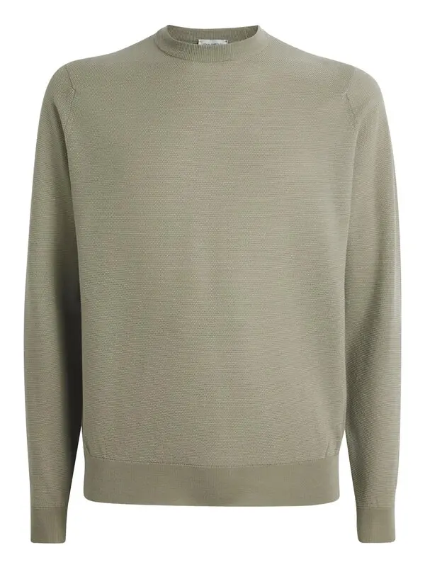 John Smedley Merino Wool Textured Crew Neck Sweater - Green