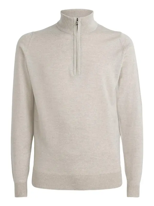 John Smedley Merino Wool Quarter-zip Sweater - Beige