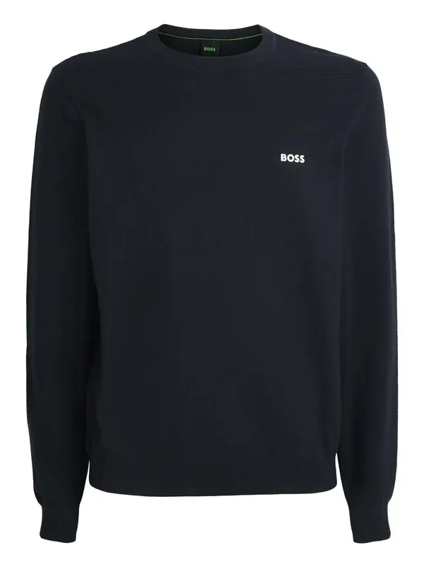 BOSS Ribbed Logo Sweater - Blue