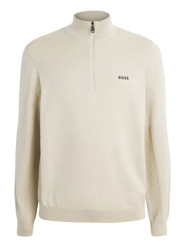 BOSS Ribbed Logo Quarter-zip Sweater - Beige