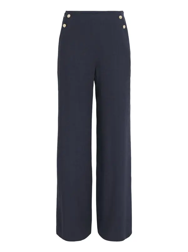 Maje Linen-blend Wide-leg Trousers With Decorative Buttons - Blue